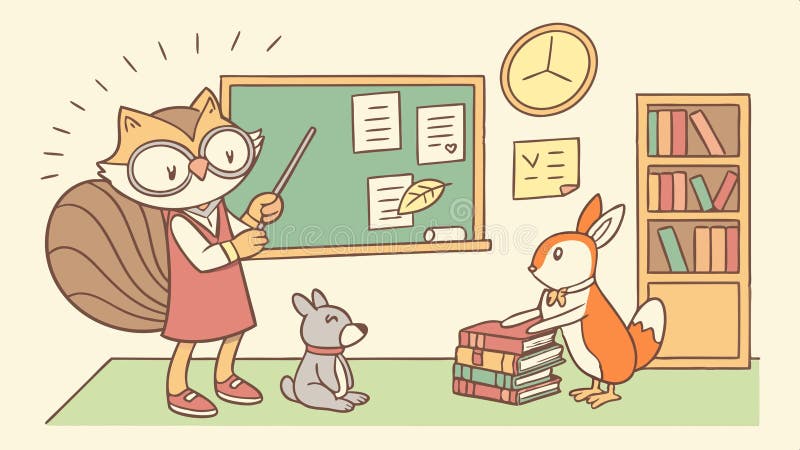 Squirrel Teacher with Pointer in Classroom Education School Animal ...