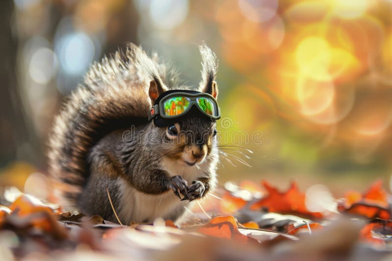 Squirrel with a Tiny Helmet and Goggles Ready for Action Stock Photo ...