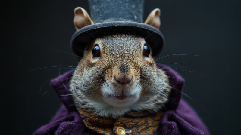 Squirrel in a Top Hat and Attire Looking Charming. Stock Image - Image ...