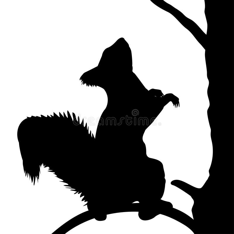 Silhouette of a Squirrel on a Tree Stump. Stock Vector - Illustration ...