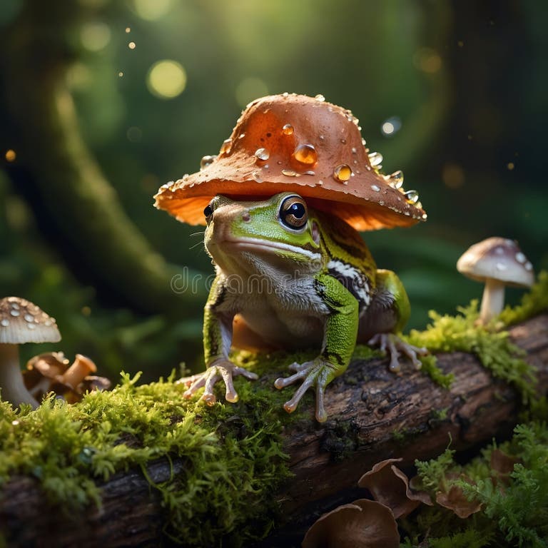 Squirrel Tree Frog Relaxing by a Serene Pond with Greenery Reflections ...