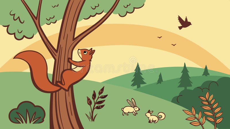 Squirrel in Tree Landscape, Wildlife Nature, Forest Squirrel, Cute ...