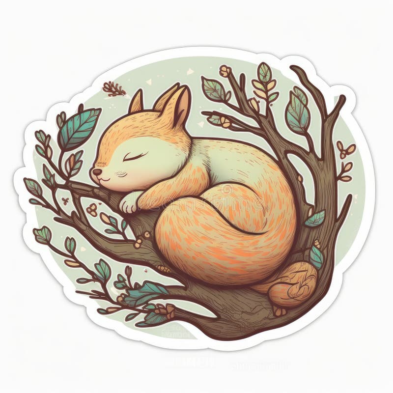 Squirrel Tree Sticker Humanized Characters Funny Vector Artistic and ...