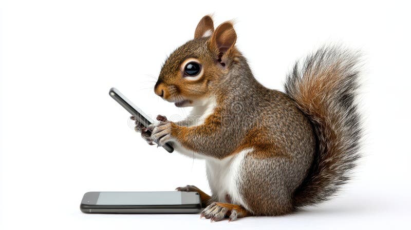 Squirrel Using Smartphone To Browse Emails Stock Illustration ...