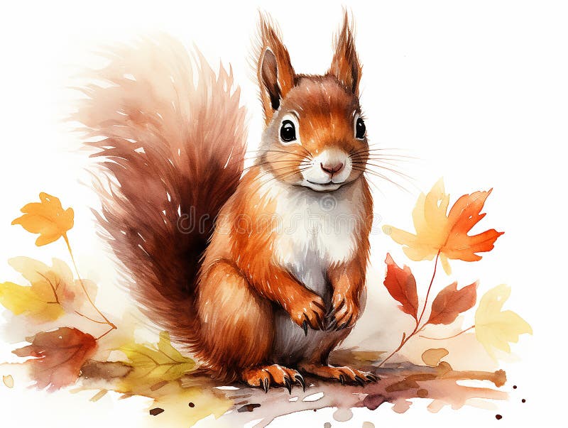 Watercolor Squirrel , Different Poses, White Background, Easy Cutout ...