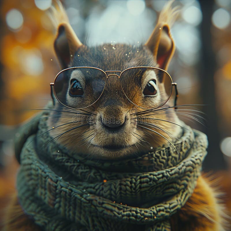 Squirrel wearing Glasses stock illustration. Illustration of portrait ...