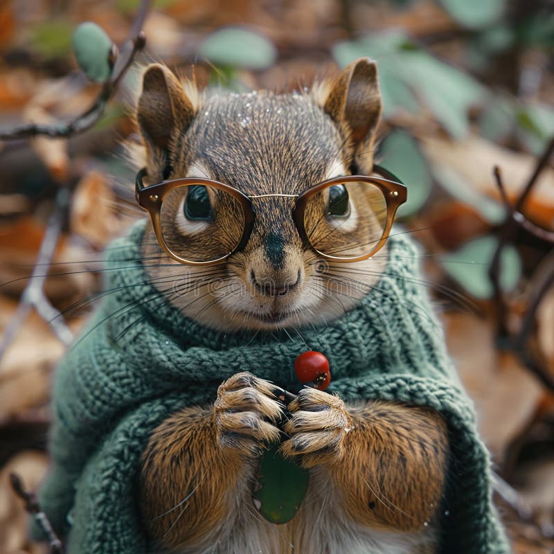 Squirrel Wearing Glasses in Fall Foliage Stock Illustration ...