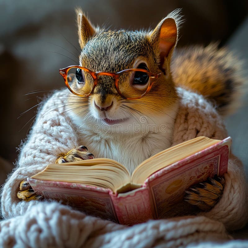 A Squirrel Wearing Glasses Reading a Book Stock Photo - Image of ...