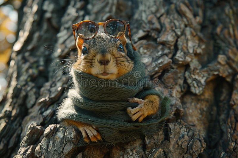 A Squirrel Wearing Glasses and a Scarf Stock Illustration ...