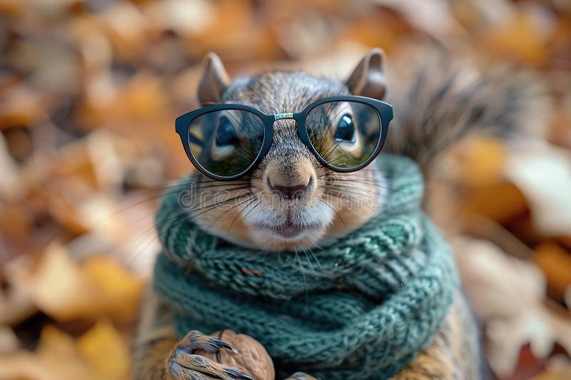 Squirrel Wearing Glasses and Scarf Stock Illustration - Illustration of ...