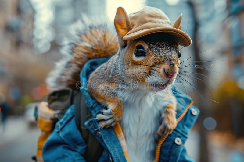 A Squirrel with a Backpack Sitting on a Log. Generative AI Image. Stock ...
