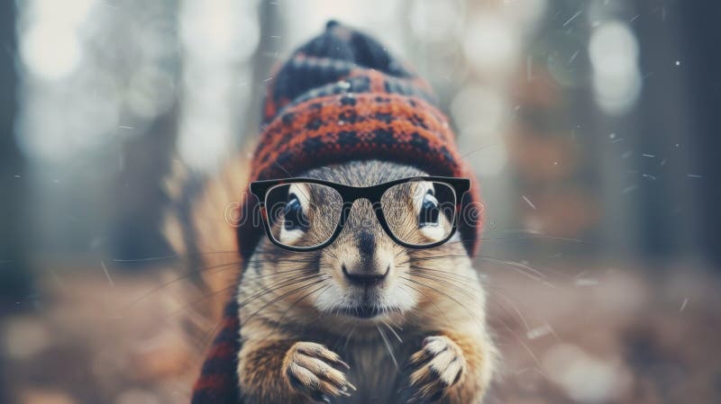 A Squirrel Wearing a Hat and Glasses with His Eyes Closed, AI Stock ...