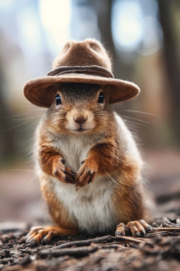 A Squirrel Wearing a Hat Sitting on the Ground. Generative AI Stock ...