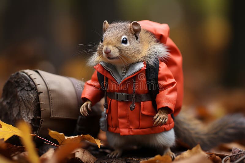 A Squirrel with a Backpack Sitting on a Log. Generative AI Image. Stock ...