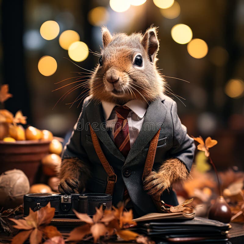 Squirrel Wearing a Suit and Tie is Sitting at a Desk with a Camera ...