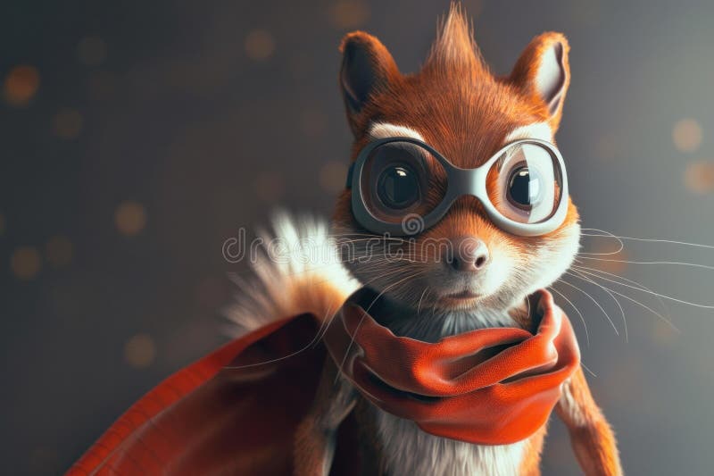 Squirrel Wearing a Superhero Cape and Goggles Strikes a Pose Stock ...