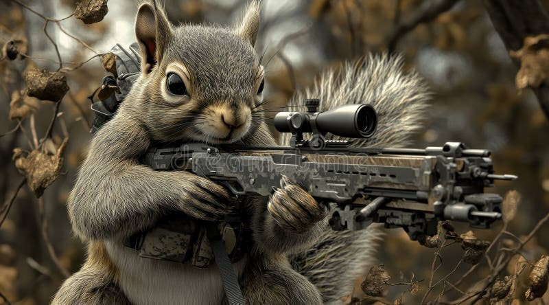 A Squirrel Wielding a Weapon in a Surreal, Humorous Setting Stock ...