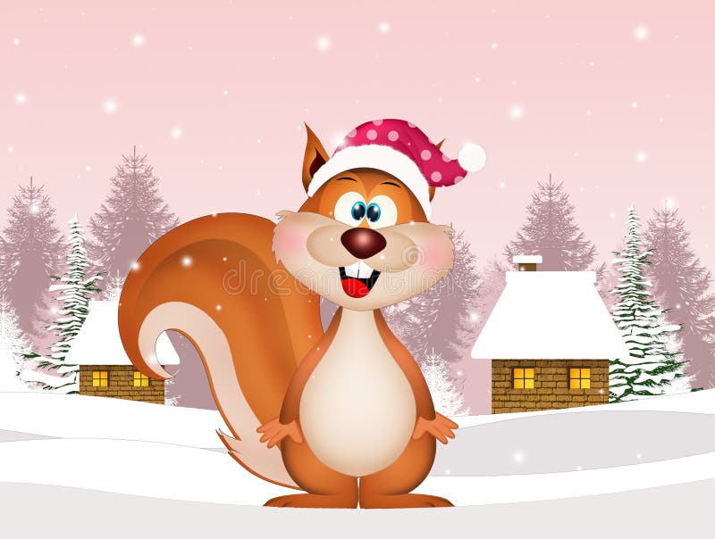 Squirrel in Winter Celebrates Christmas Stock Illustration ...