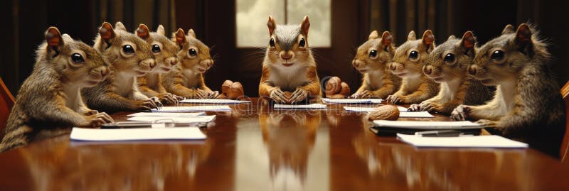 Squirrels Gather for an Important Board Meeting Discussing Nut Policies ...