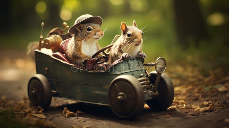 Squirrels Go in a Car. Generative AI Stock Image - Image of little ...