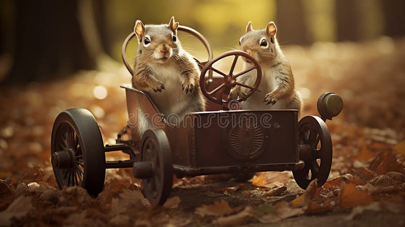 Squirrels Go in a Car. Generative AI Stock Image - Image of party ...