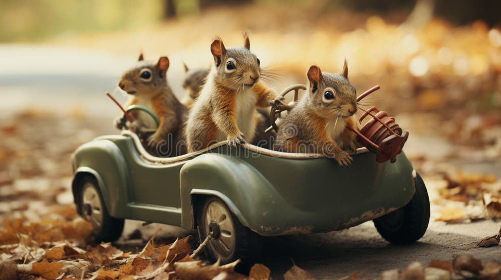 Squirrels Go in a Car. Generative AI Stock Image - Image of driver ...