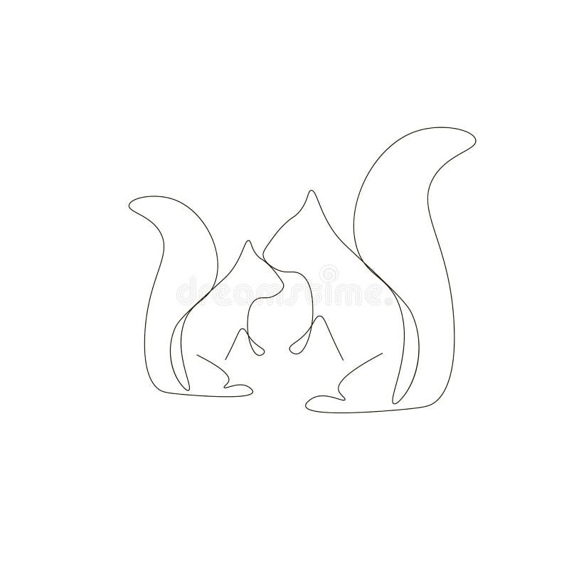 Squirrels Line Drawing on White Background, Vector Illustration Stock ...