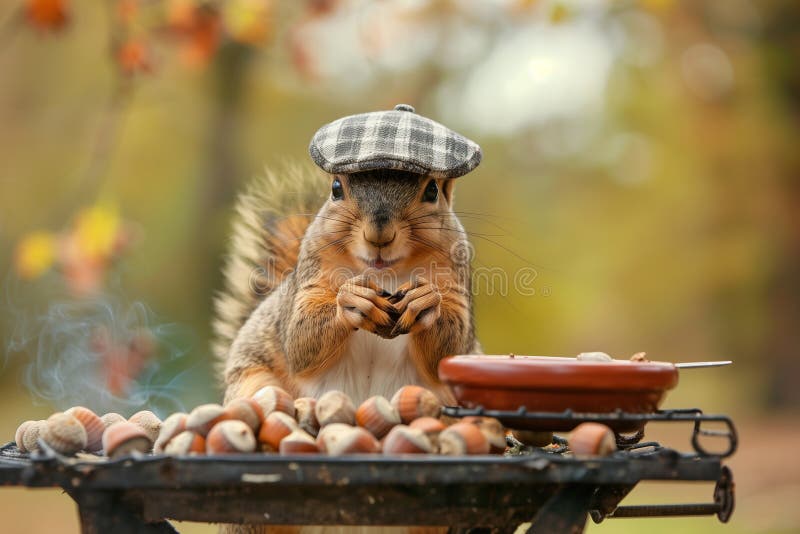 Squirrels Makes a Grill with Chestnuts Stock Illustration ...