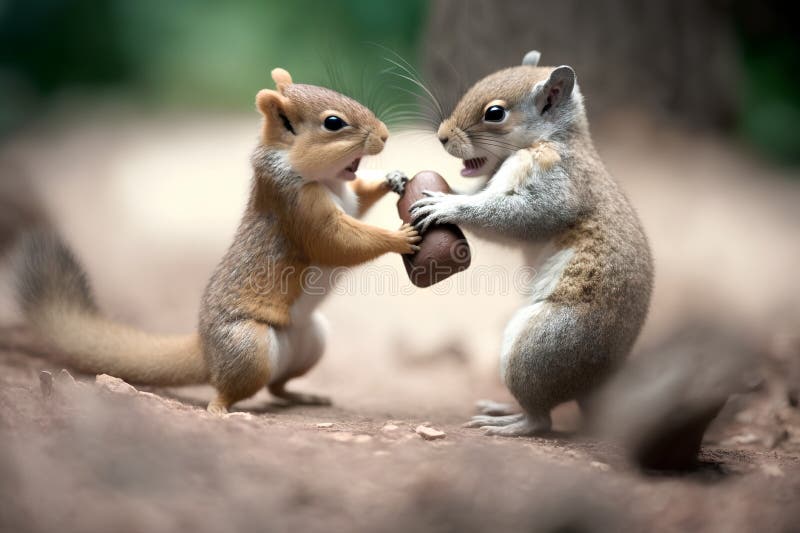 Squirrels Playing with a Nut in a Park in the Summer Stock Illustration ...