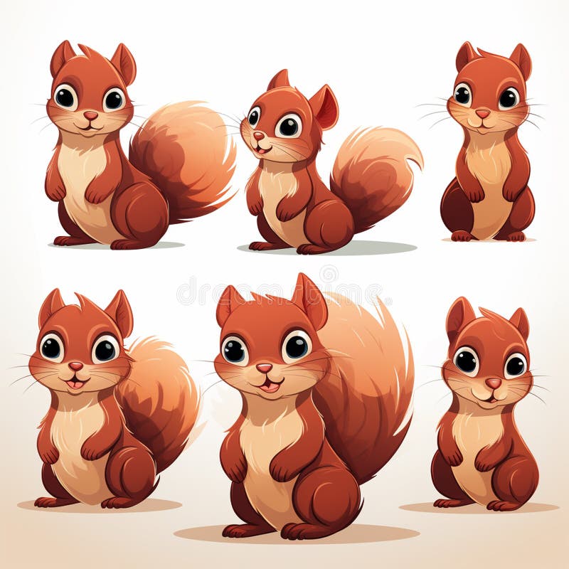 Squirrels Set. Cute Cartoon Animals Stock Illustration - Illustration ...