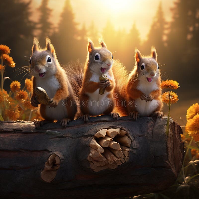 Ai Generated Illustration Wildlife Concept of Squirrels Sharing. Stock ...