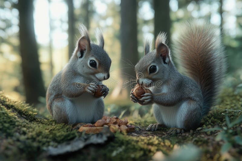 Squirrels sitting together stock photo. Image of animals - 376458170