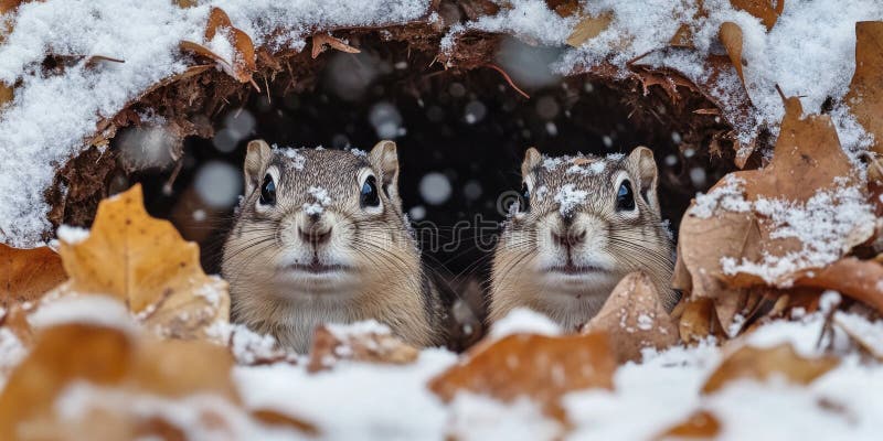 Squirrels in Snowy Hole stock image. Image of hole, winter - 379037993