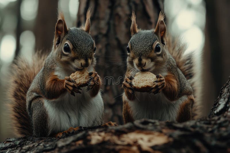Squirrels on Tree Branch, stock image. Image of furry - 376197569