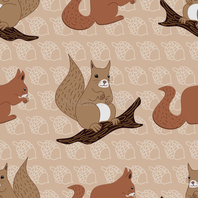 Squirrels Vector Seamless Pattern Design Background Illustration Stock Vector - Illustration of ...