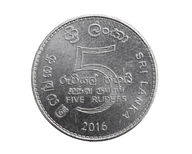 Sri Lanka Five Rupees Coin on White Isolated Background Stock Image ...