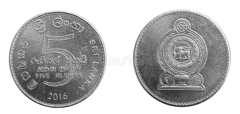 Sri Lanka Five Rupees Coin on White Isolated Background Stock Image ...