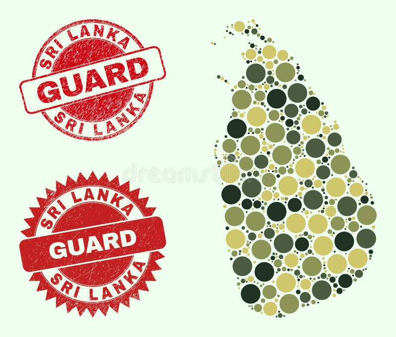 Sri Lanka Map Composition with Camo Military Circle Elements with ...