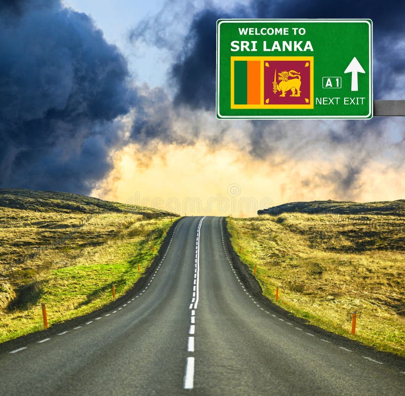 Sri Lanka Road Sign Against Clear Blue Sky Stock Photo - Image of green ...