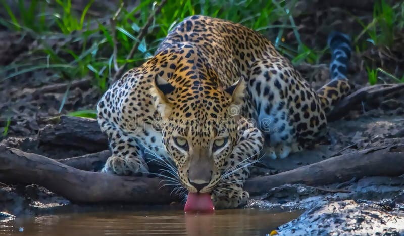 Leopard Drinking stock image. Image of pardus, curled - 36475741