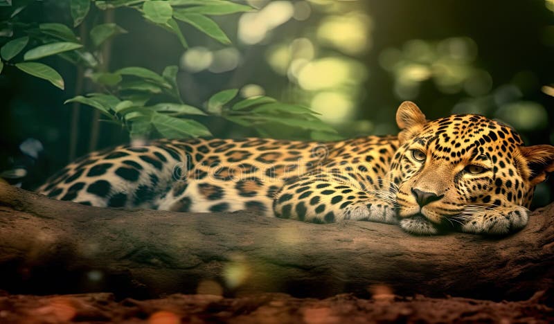 Sri Lankan Leopard, Panthera Pardus Kotiya, Laying on a Tree ...