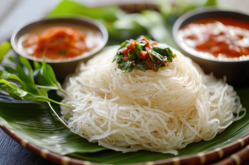 Sri Lankan String Hoppers Idiyappam Breakfast with Coconut Sambol Stock ...