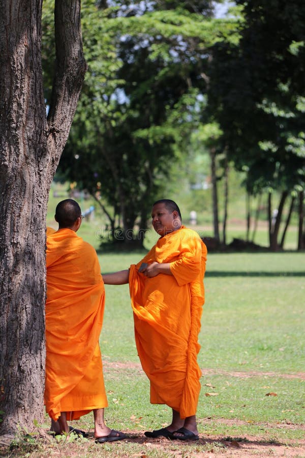 Two Thai Monks Standing Under the Tree. Editorial Stock Image - Image ...