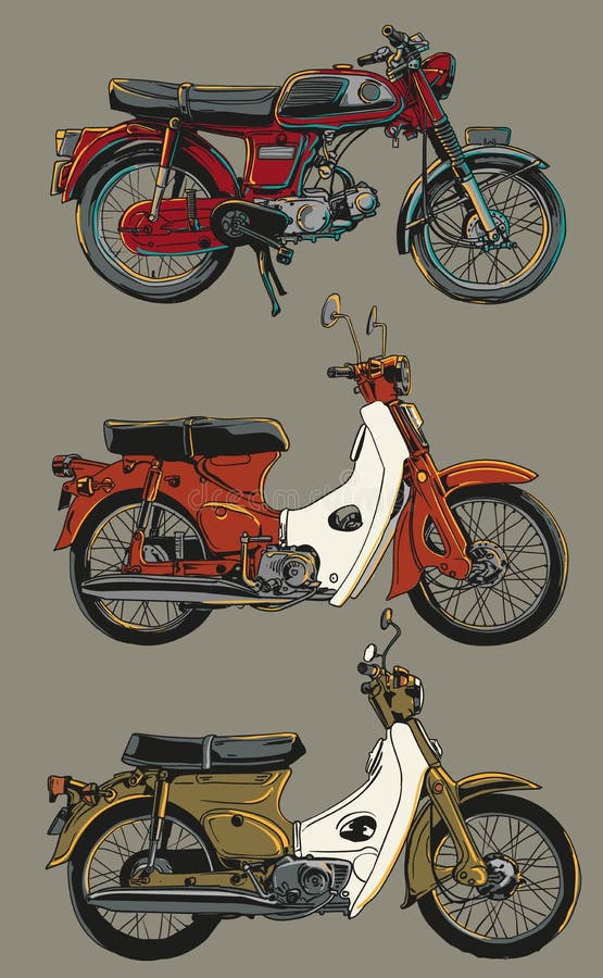 Hand Draw Classic Motorcycle Colour Collection a Stock Vector ...