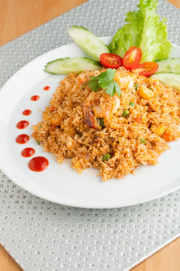 Sriracha Fried Rice with Shrimp Stock Image - Image of fresh, garnished ...