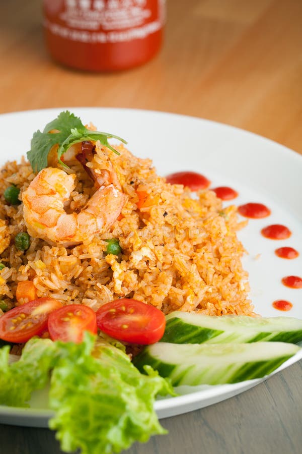 Sriracha Fried Rice with Shrimp Stock Image - Image of fresh, garnished ...