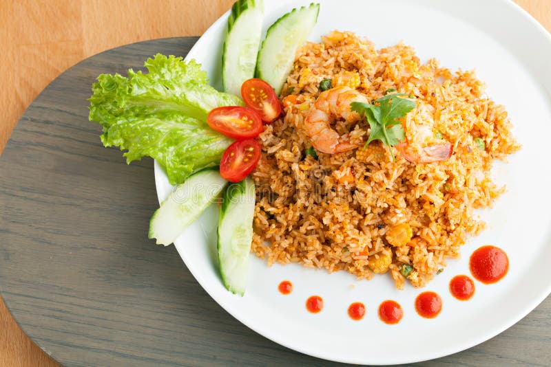 Sriracha Fried Rice with Shrimp Stock Image - Image of fresh, garnished ...
