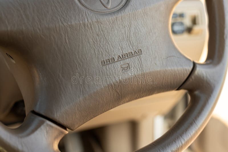SRS Airbag in a Steering Wheel of a Car Closeup Stock Image - Image of ...