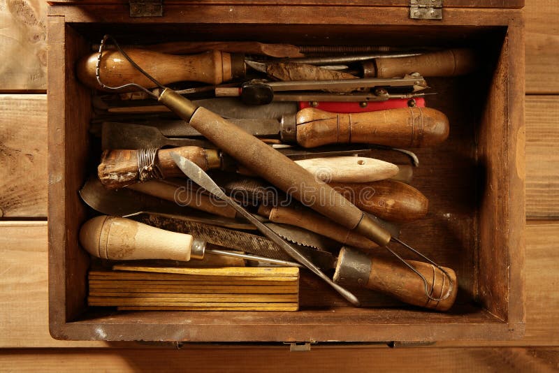 Old wood carving tools stock photo. Image of cutting - 38071410