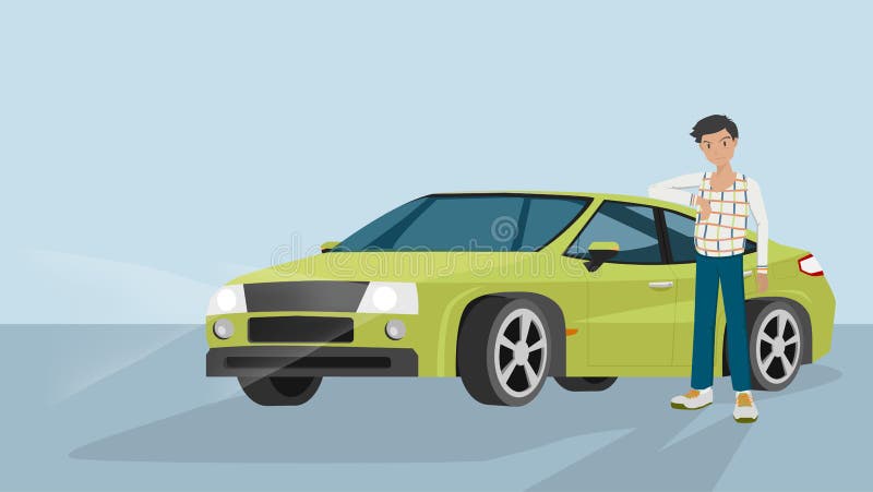 Happy Time of New Car Users. Stand by the Yellow Luxury Cars Stock ...